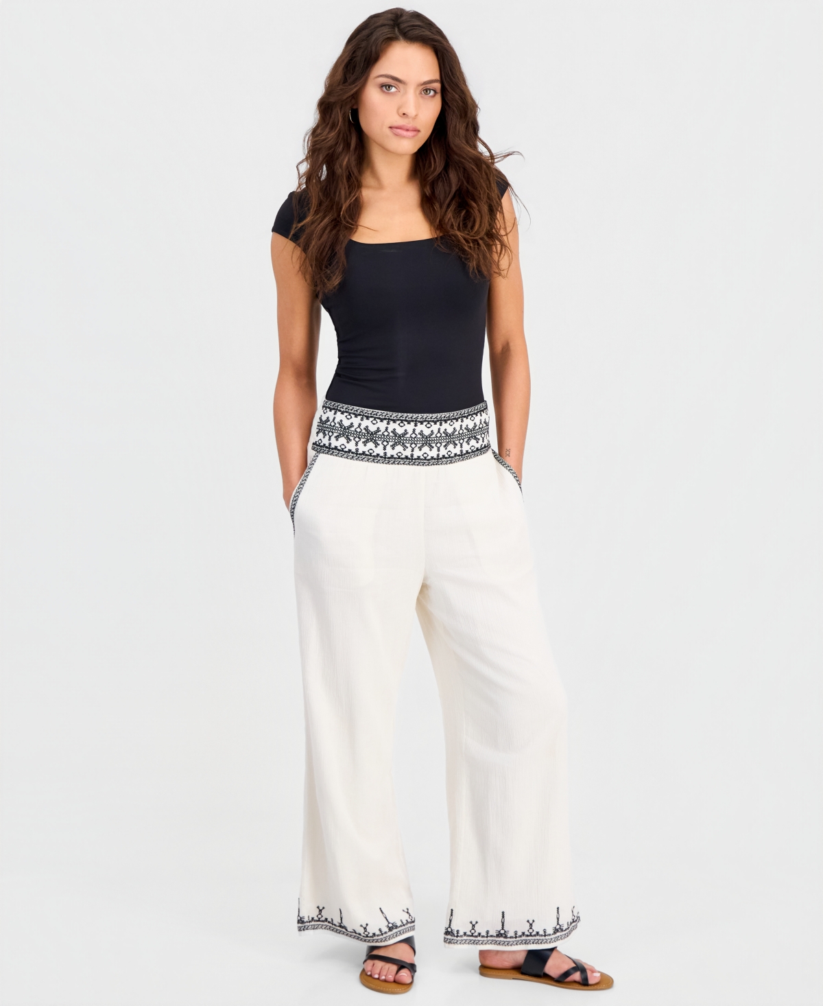 Click here for And Now This Petite Embroidered-Trim Wide-Leg Pant... prices