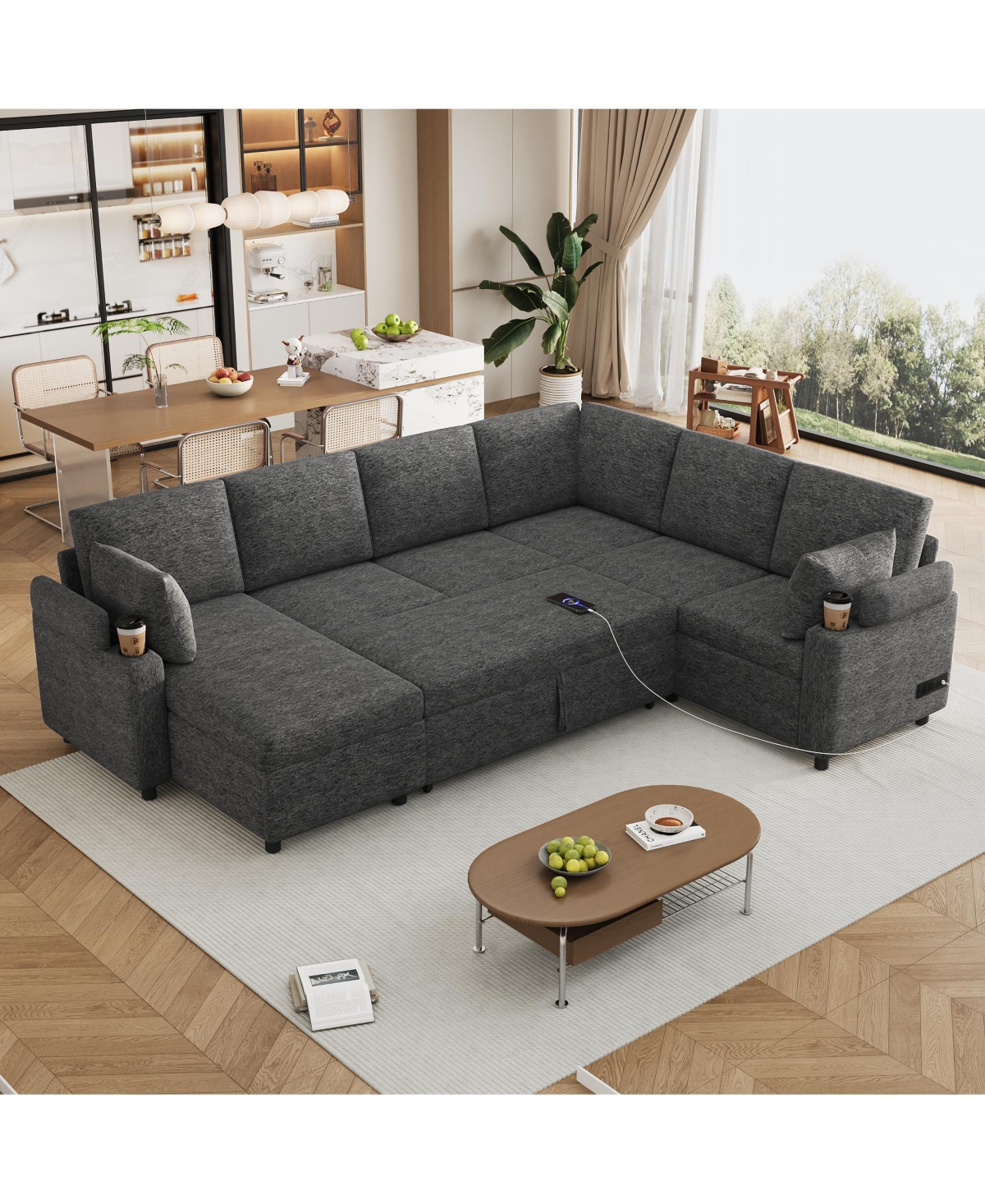 Click here for Lovmor Beige/Grey 110 Inch U shaped Sectional Sofa... prices