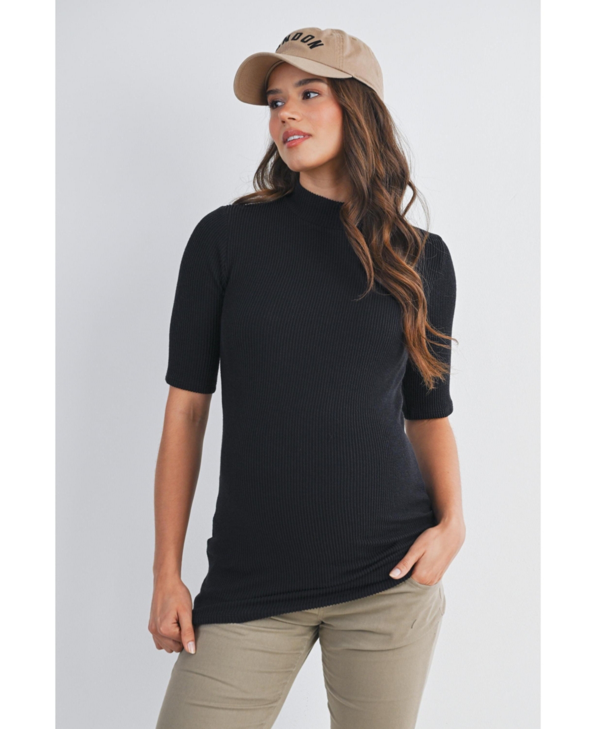 Click here for Hello Miz Maternity Ribbed Mock Neck Top - Black prices