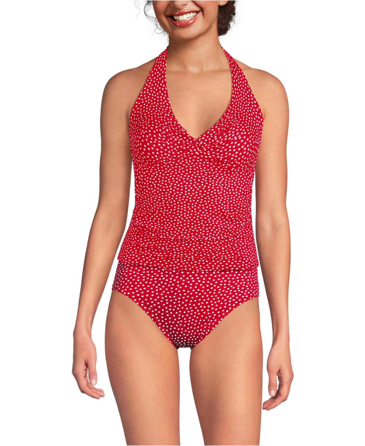Click here for Lands End Womens Twist Halter Tankini Top - Red mi... prices