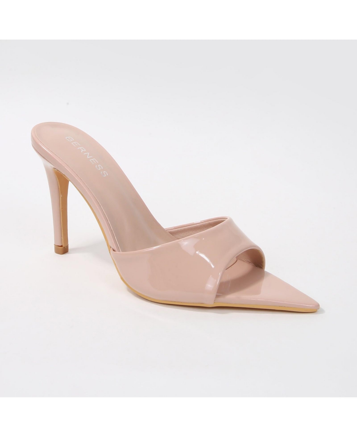 Click here for Berness Womens Chelli Patent Slide Heels - Beige prices