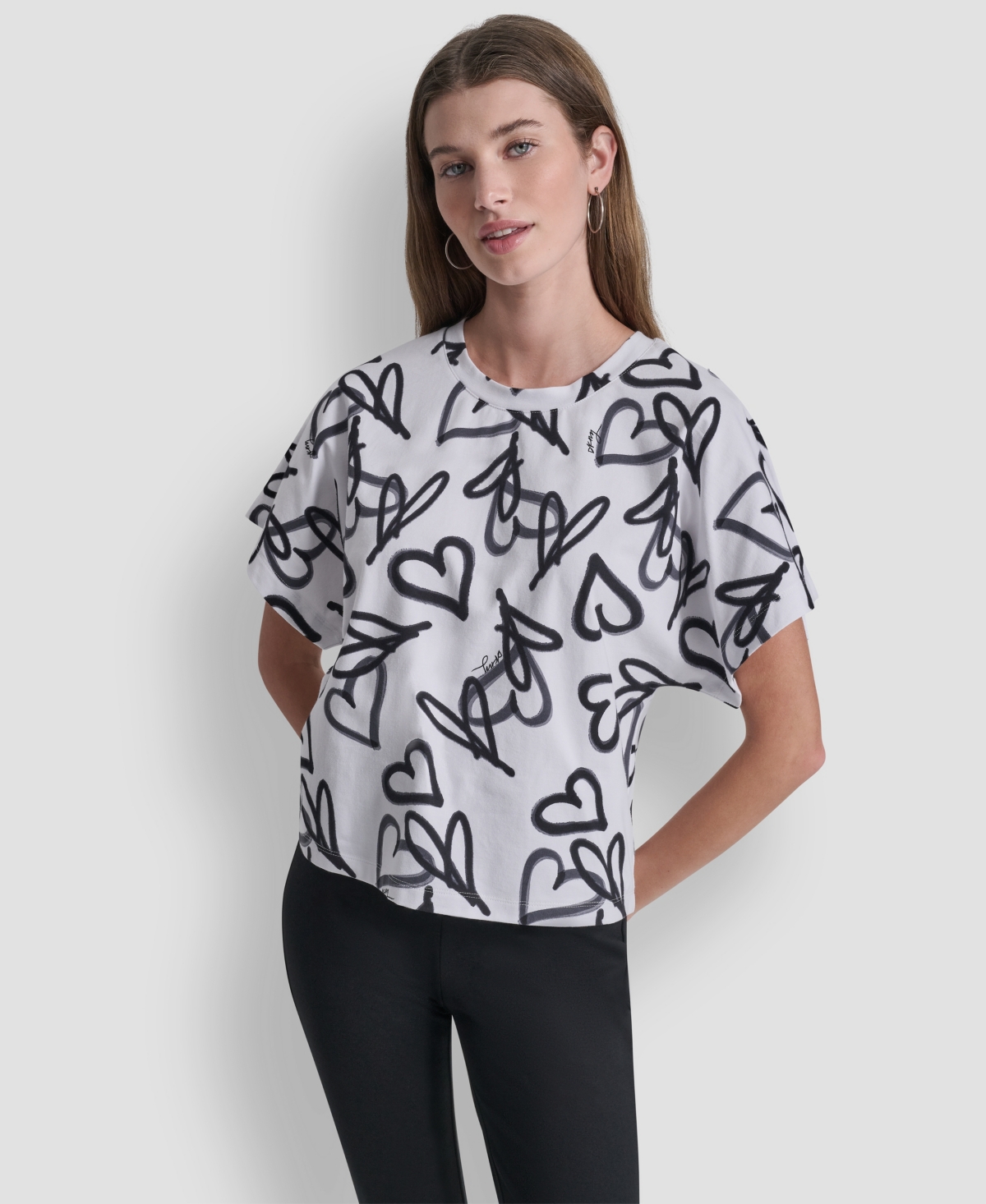 Click here for Dkny Womens Heart Print Short-Sleeve Crew Neck Top... prices