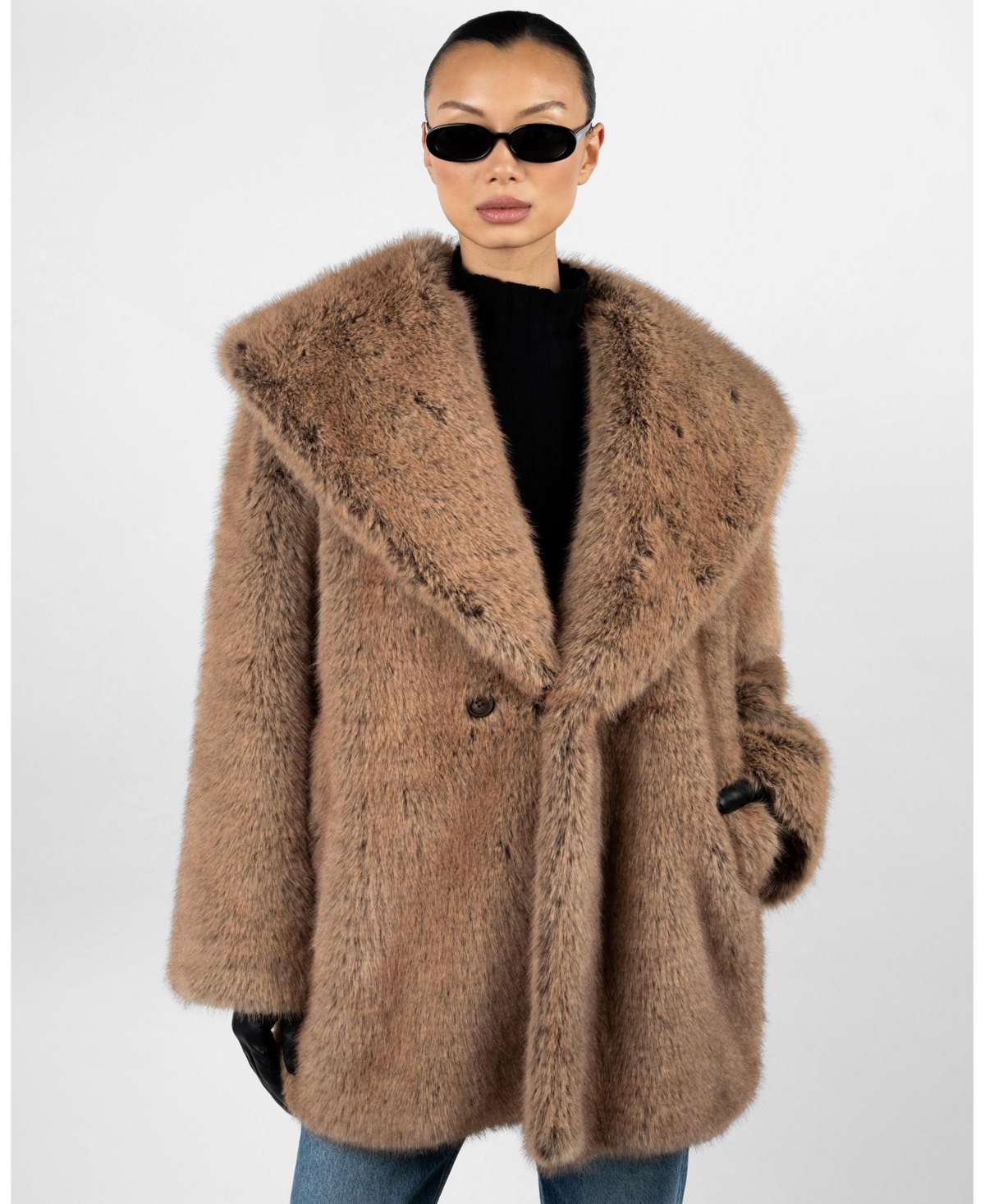 Click here for WeWoreWhat Womens Shawl Collar Faux Fur Coat - Bro... prices