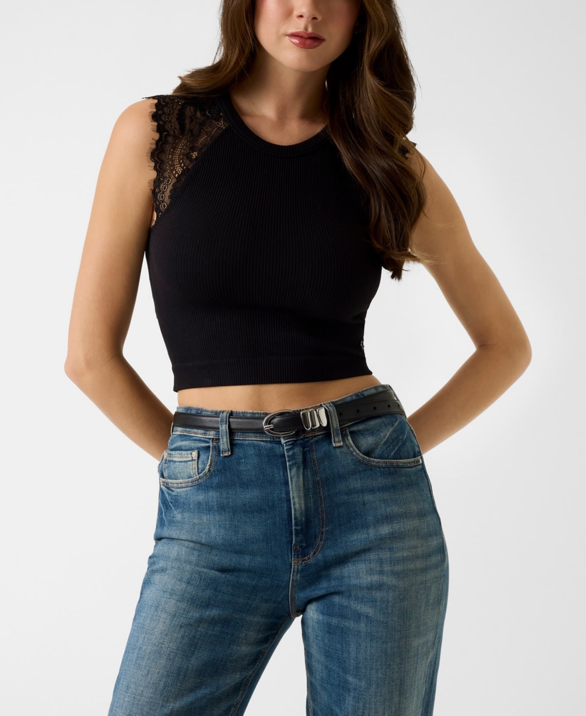 Click here for Guess Juniors Millie Seamless Lace Sweater Crewnec... prices