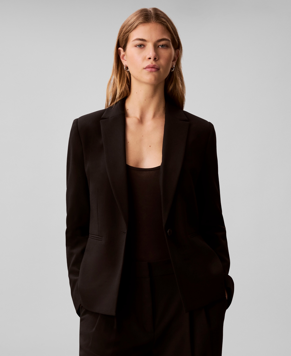 Click here for Calvin Klein Womens Slim Notch Lapel Blazer - Blac... prices