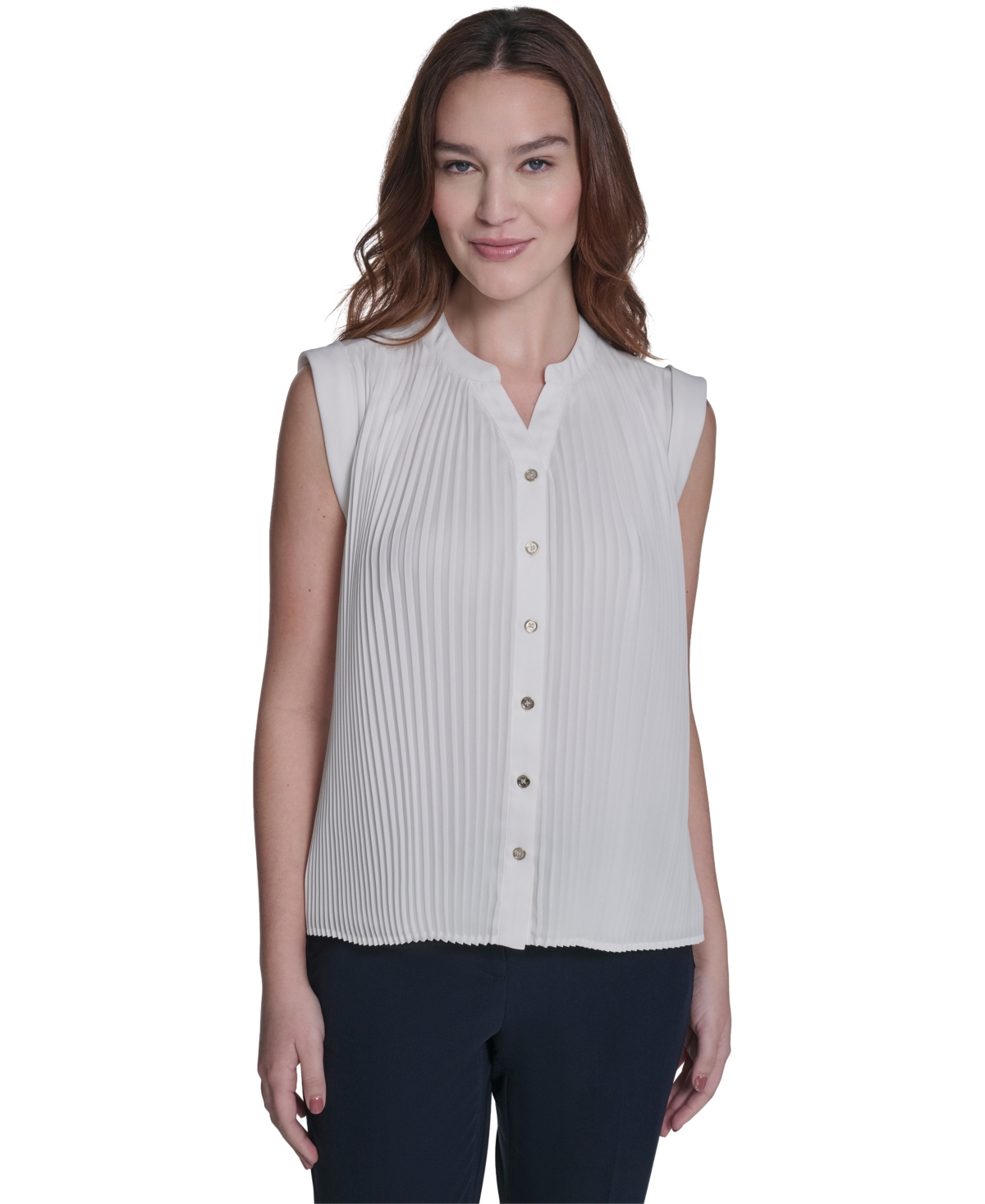 Click here for Tommy Hilfiger Womens V-Neck Pleated Blouse - Ivor... prices