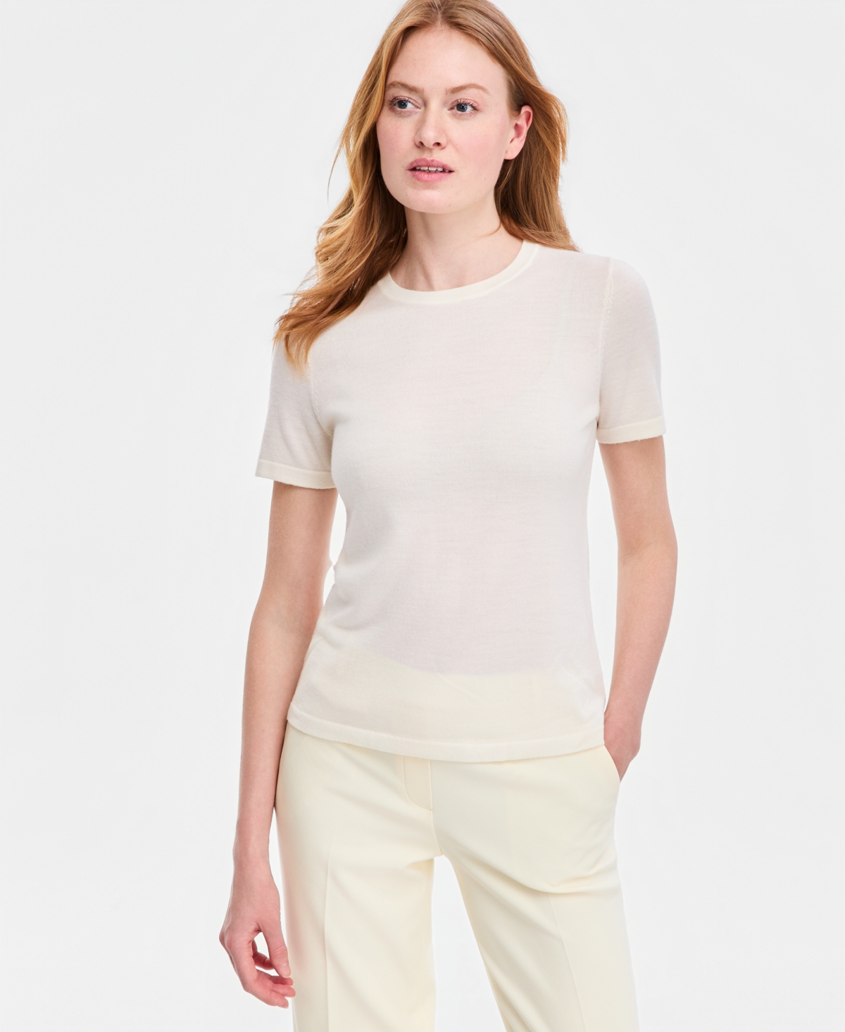 Click here for Anne Klein Womens Merino Wool Short-Sleeve Sweater... prices
