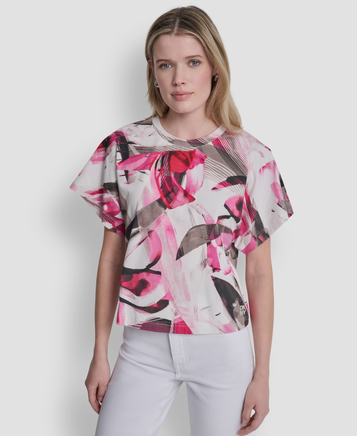 Click here for Dkny Womens Heart Print Short-Sleeve Crew Neck Top... prices