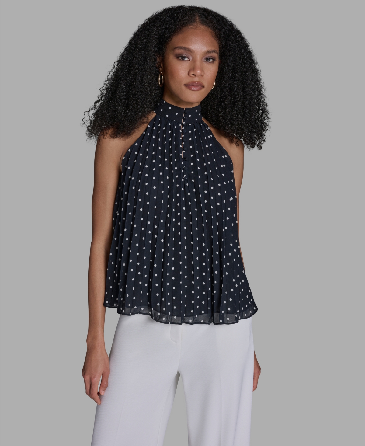 Click here for Bcbg Womens Polka Dot Halter Neck Top - Black/line... prices