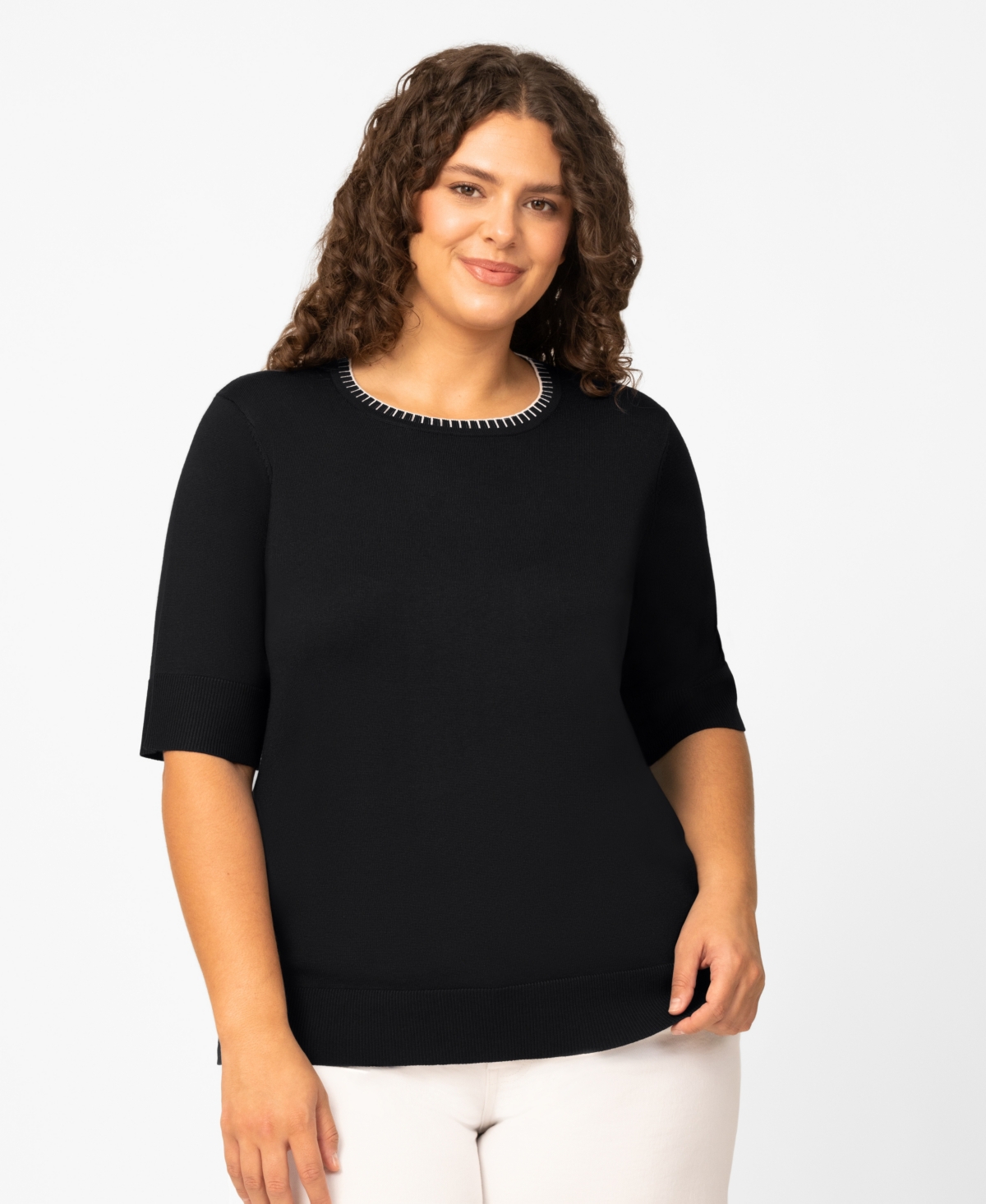 Click here for Melissa Paige Plus Size Whip Stitch Elbow-Sleeve K... prices