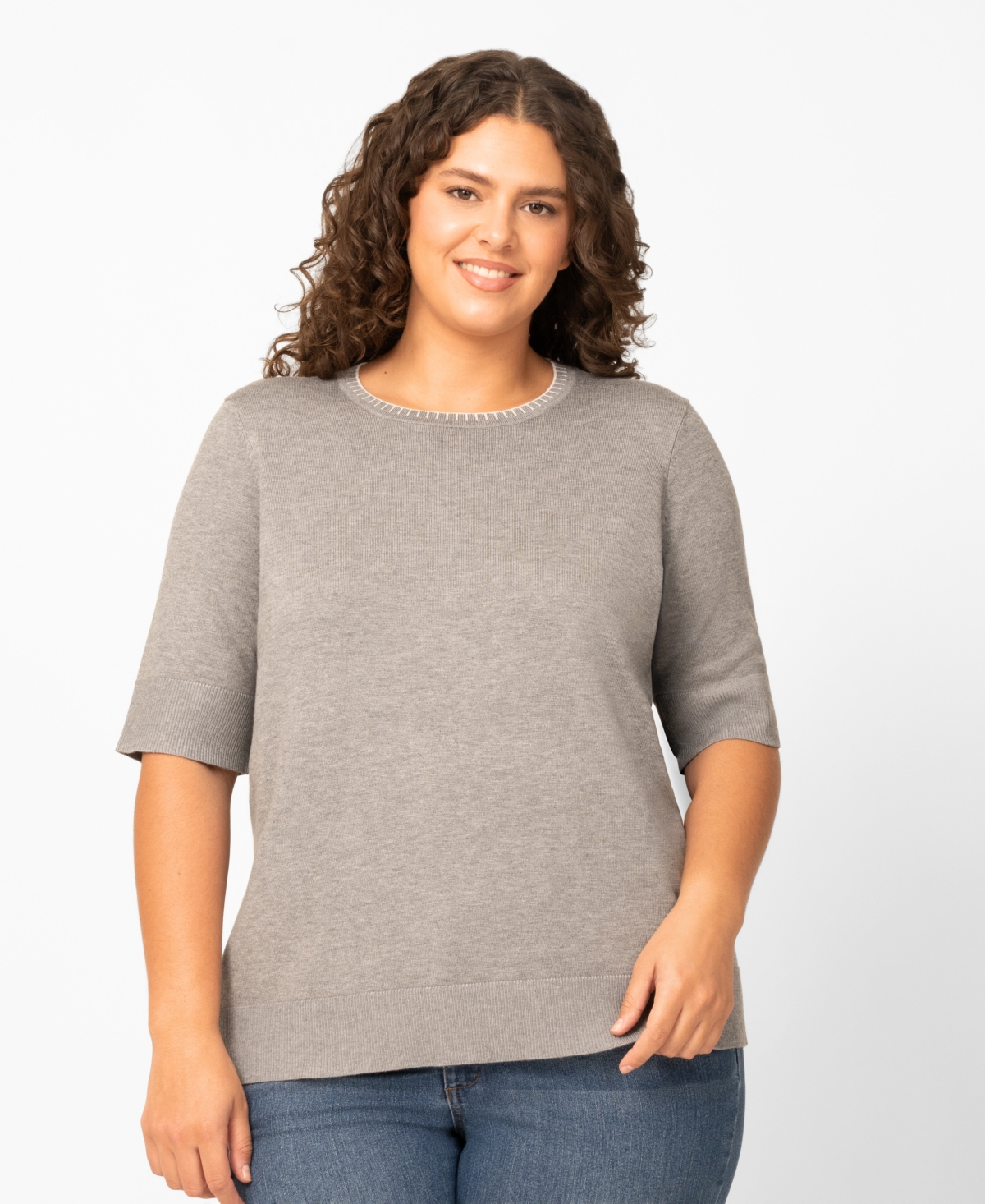 Click here for Melissa Paige Plus Size Whip Stitch Elbow-Sleeve K... prices