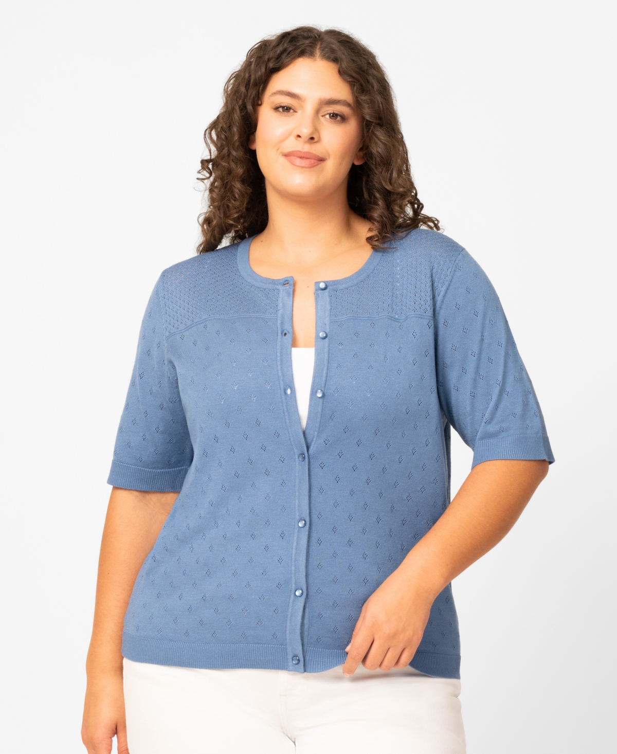 Click here for Melissa Paige Plus Size Diamond Pointelle Elbow-Sl... prices