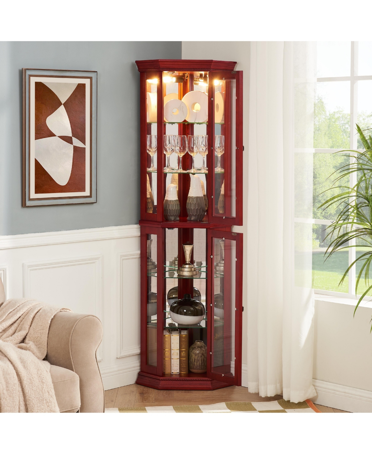Click here for Cesicia Lighted Corner Curio Cabinet with Glass Do... prices