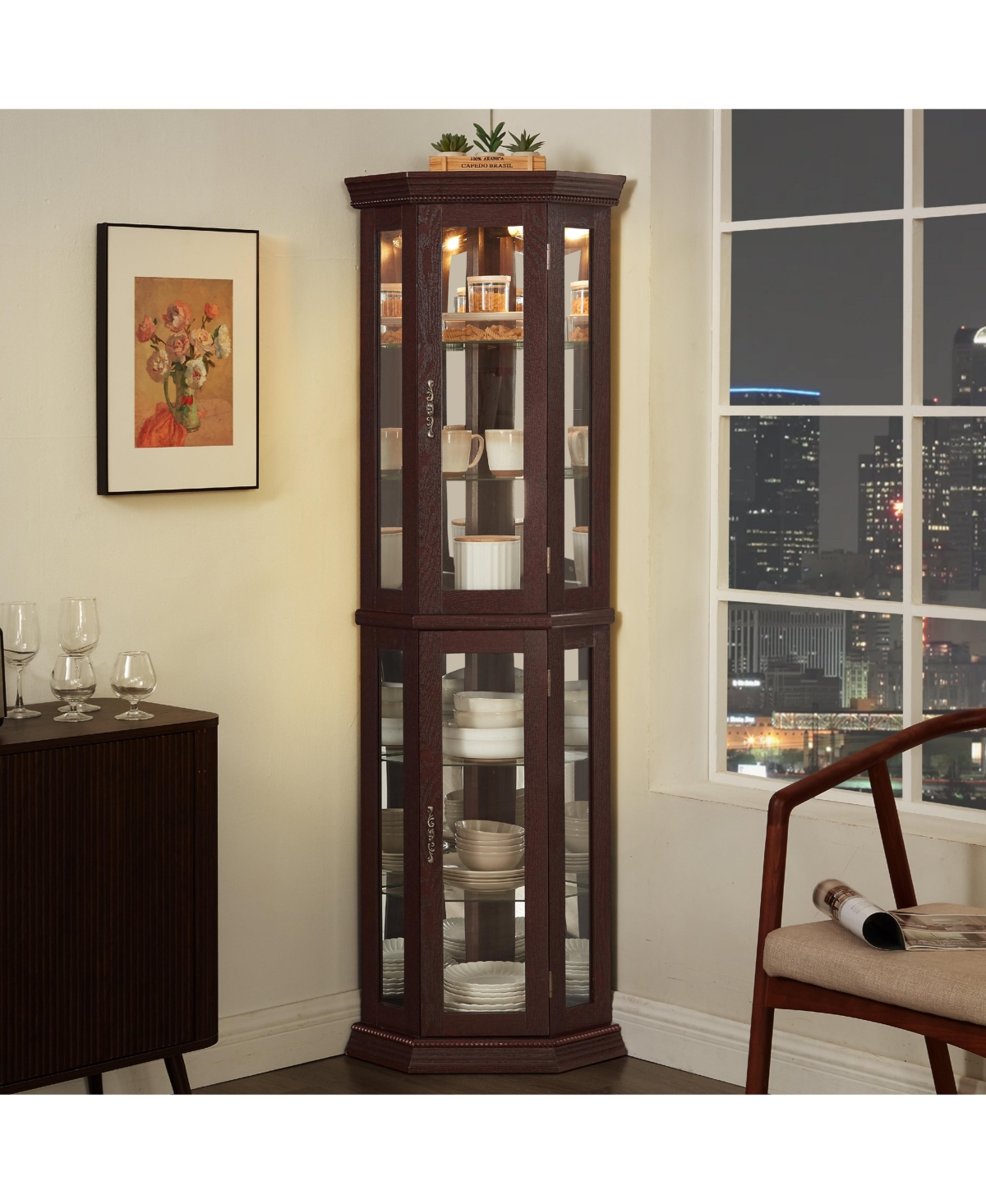 Click here for Cesicia Lighted Corner Curio Cabinet with Glass Do... prices