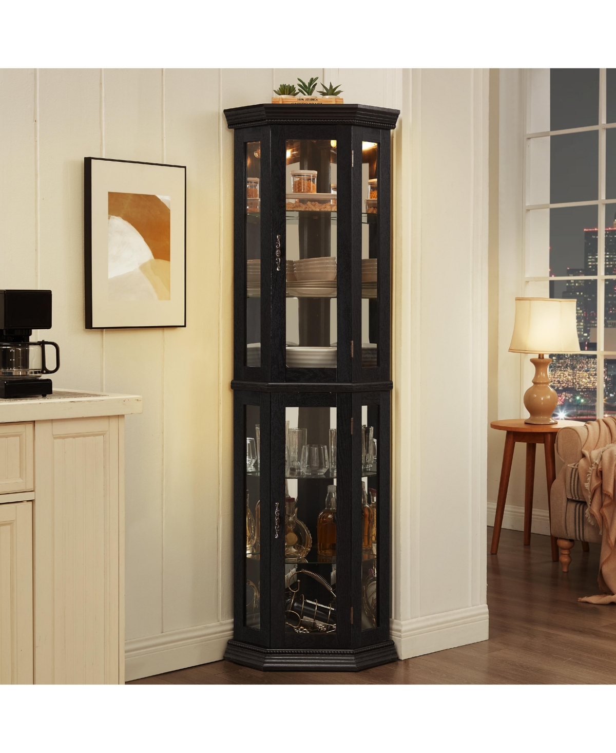 Click here for Cesicia Lighted Corner Curio Cabinet with Glass Do... prices