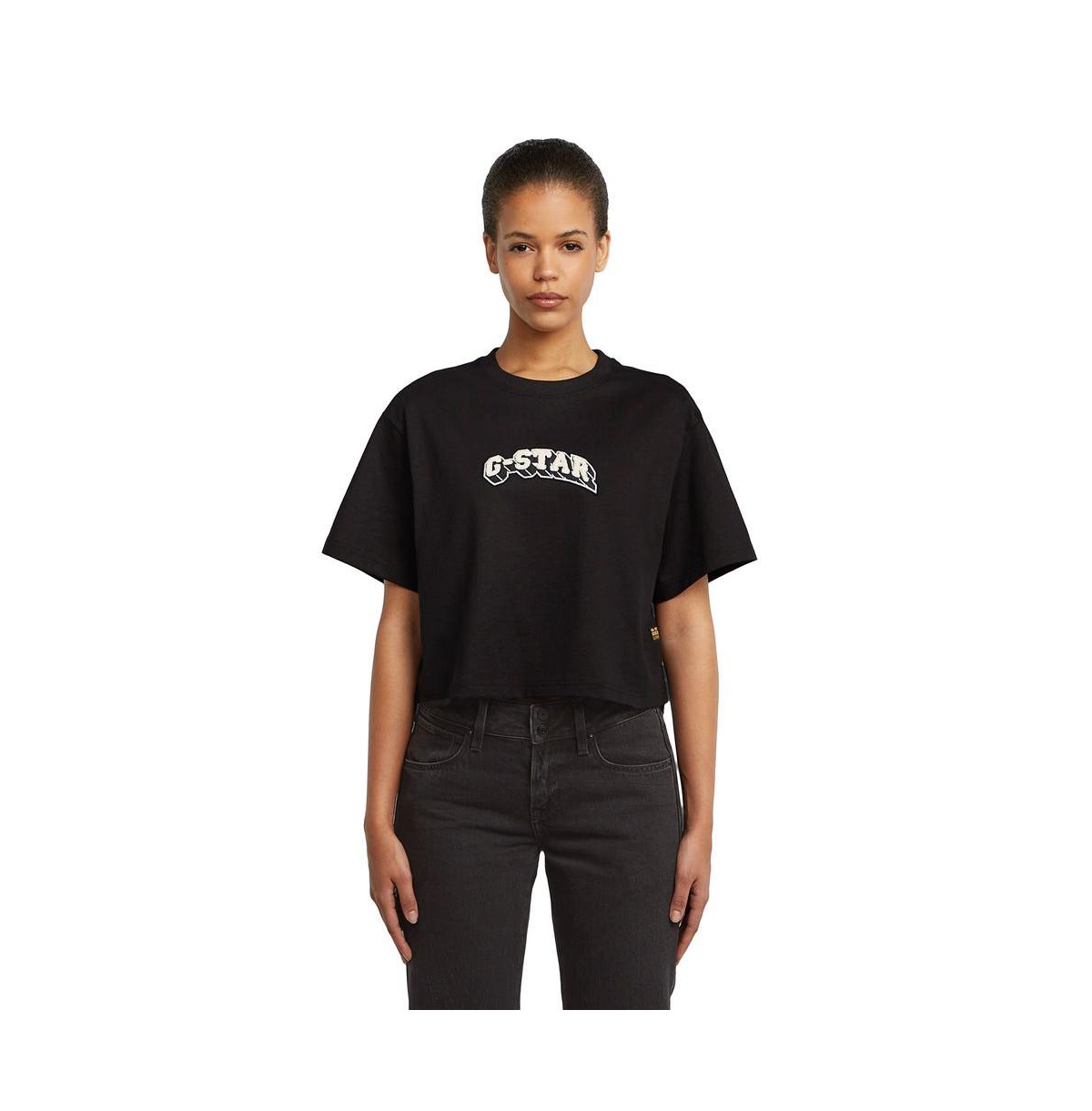 Click here for G-Star Womens Felt Logo Boxy T-Shirt - Darkblack prices