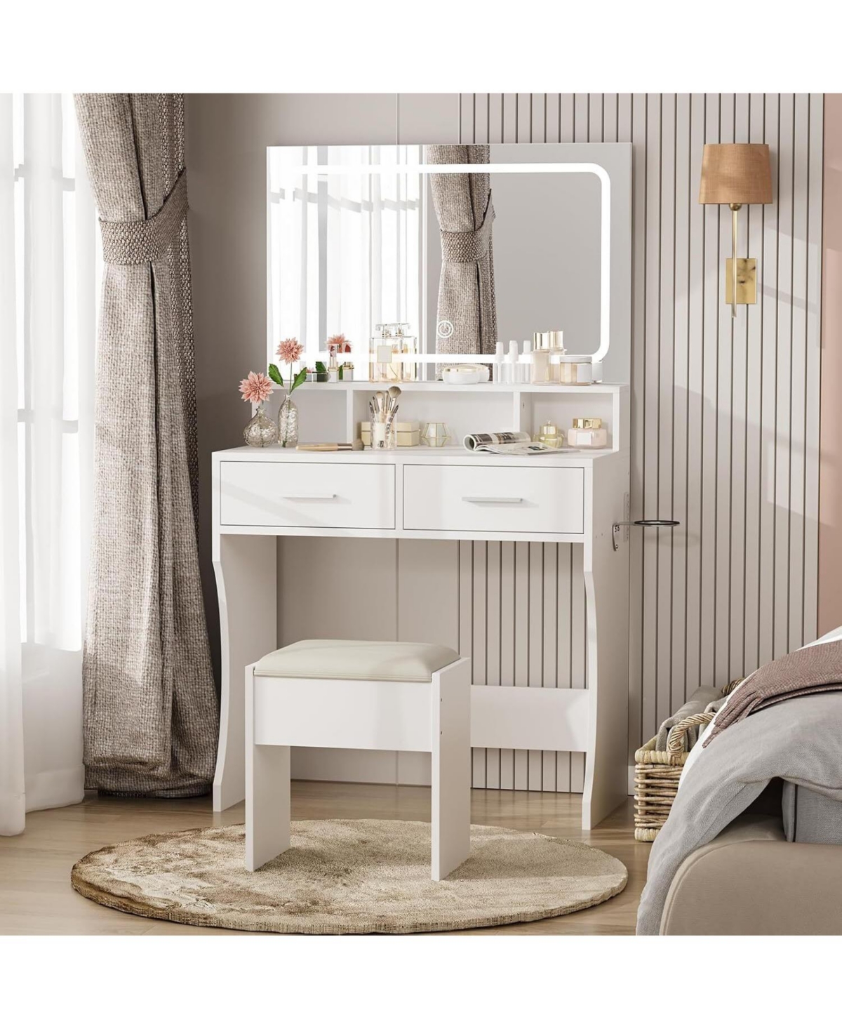 Click here for Gaomon White 2-Drawer Lighted Vanity Desk  Sleek M... prices