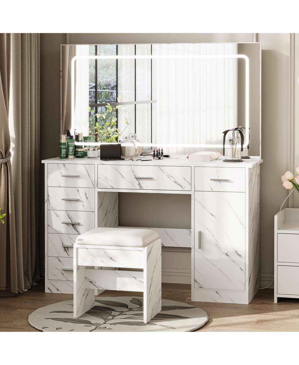 Click here for Gaomon Marble White 7-Drawer Vanity Cabinet  Led M... prices