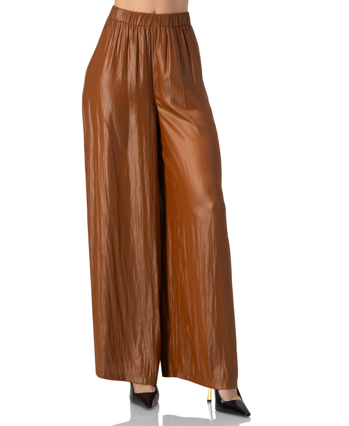 Click here for Ivonne Womens Satin Wide-Leg Trousers - Brown prices
