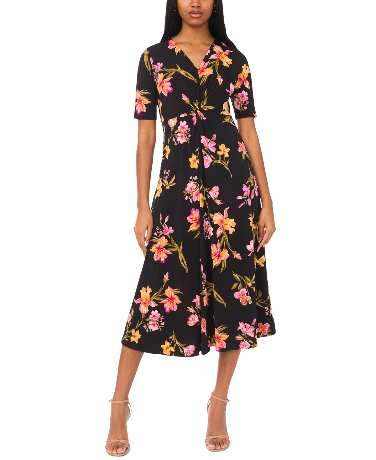 Click here for Msk Womens V-Neck Twist Front Midi Dress - Rich Bl... prices