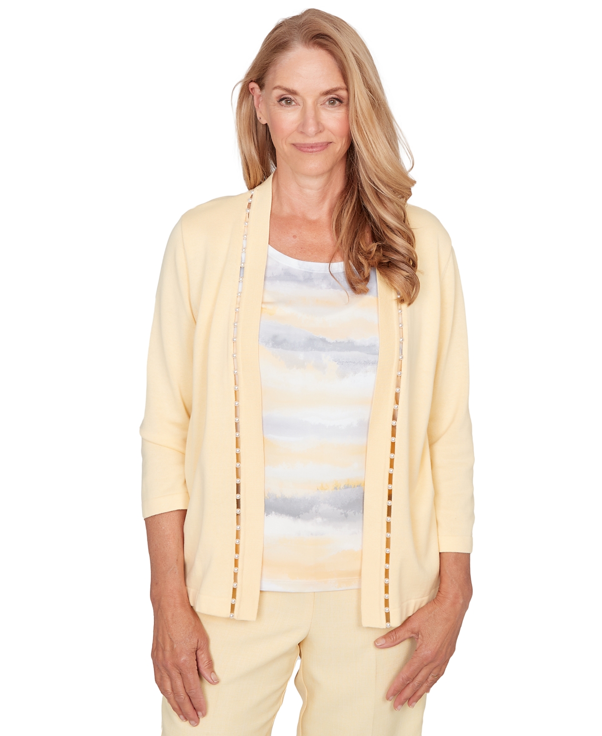 Click here for Alfred Dunner Petite Striped Two-In-One Crewneck S... prices