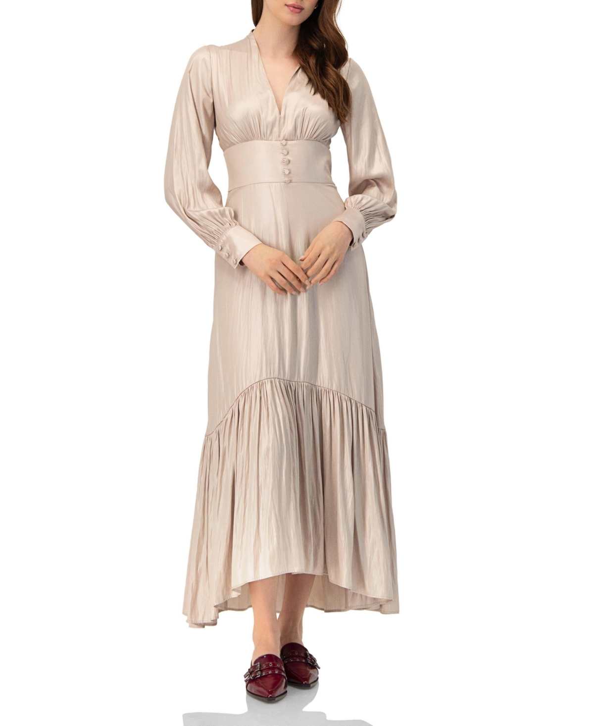 Click here for Ivonne Womens V-Neck Long Sleeve Maxi Dress - Natu... prices