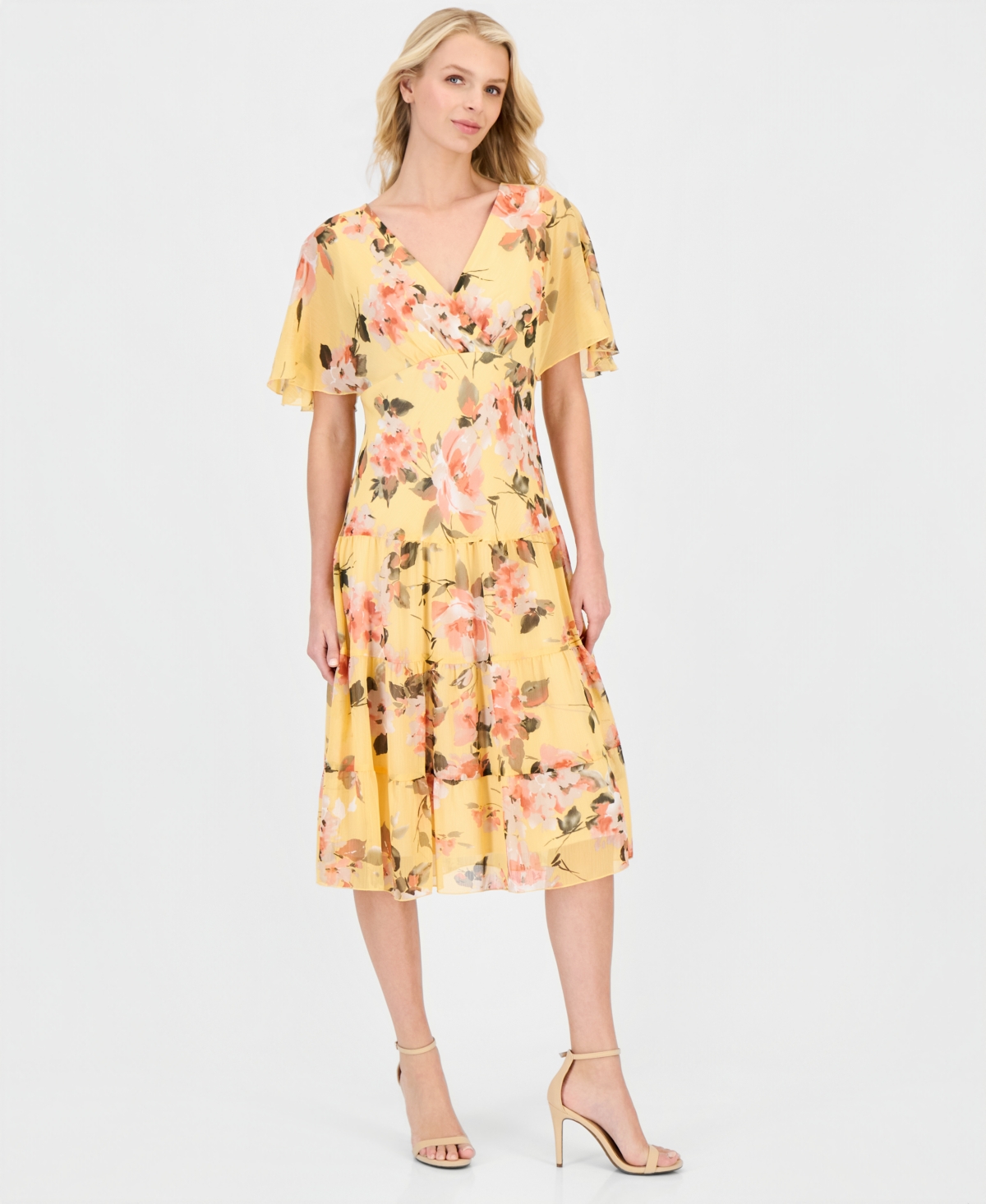 Click here for Connected Petite Floral Chiffon Butterfly-Sleeve D... prices