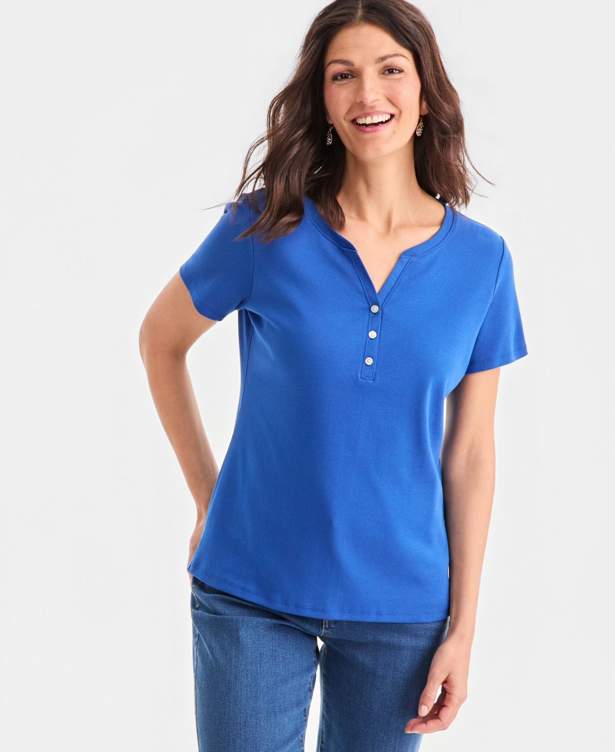 Click here for Style & Co Womens Short-Sleeve Cotton Henley Top... prices