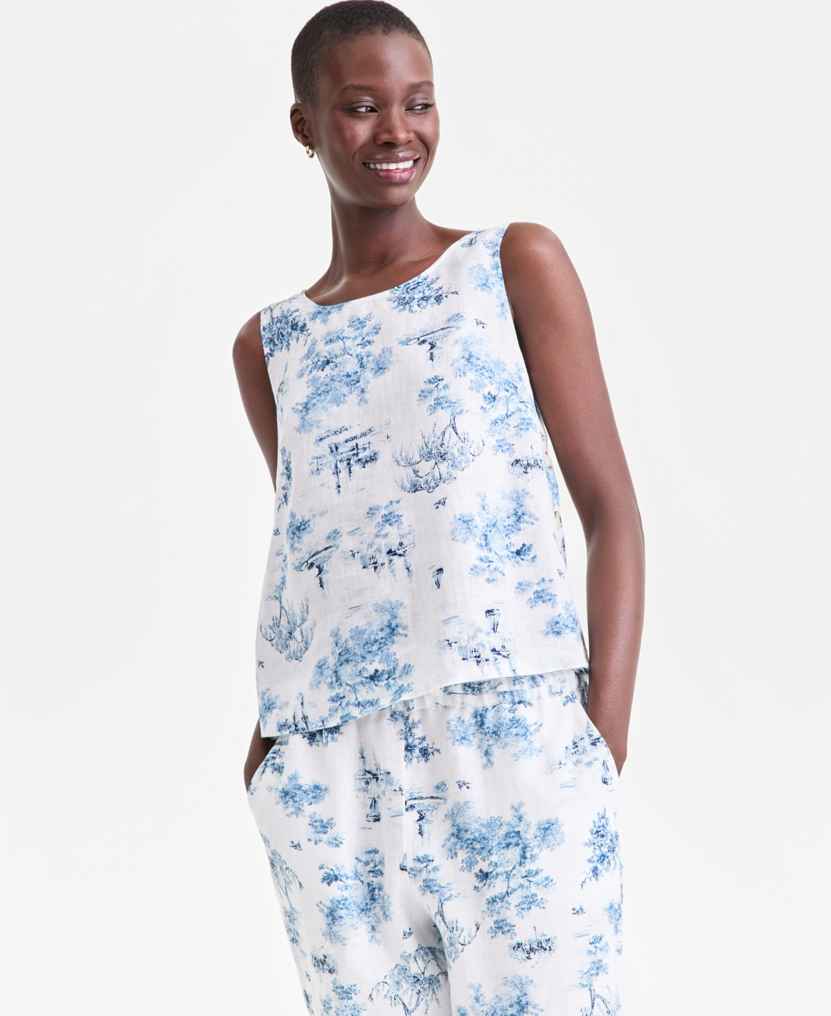 Click here for Charter Club Womens 100 Linen Pleated-Back Sleevel... prices