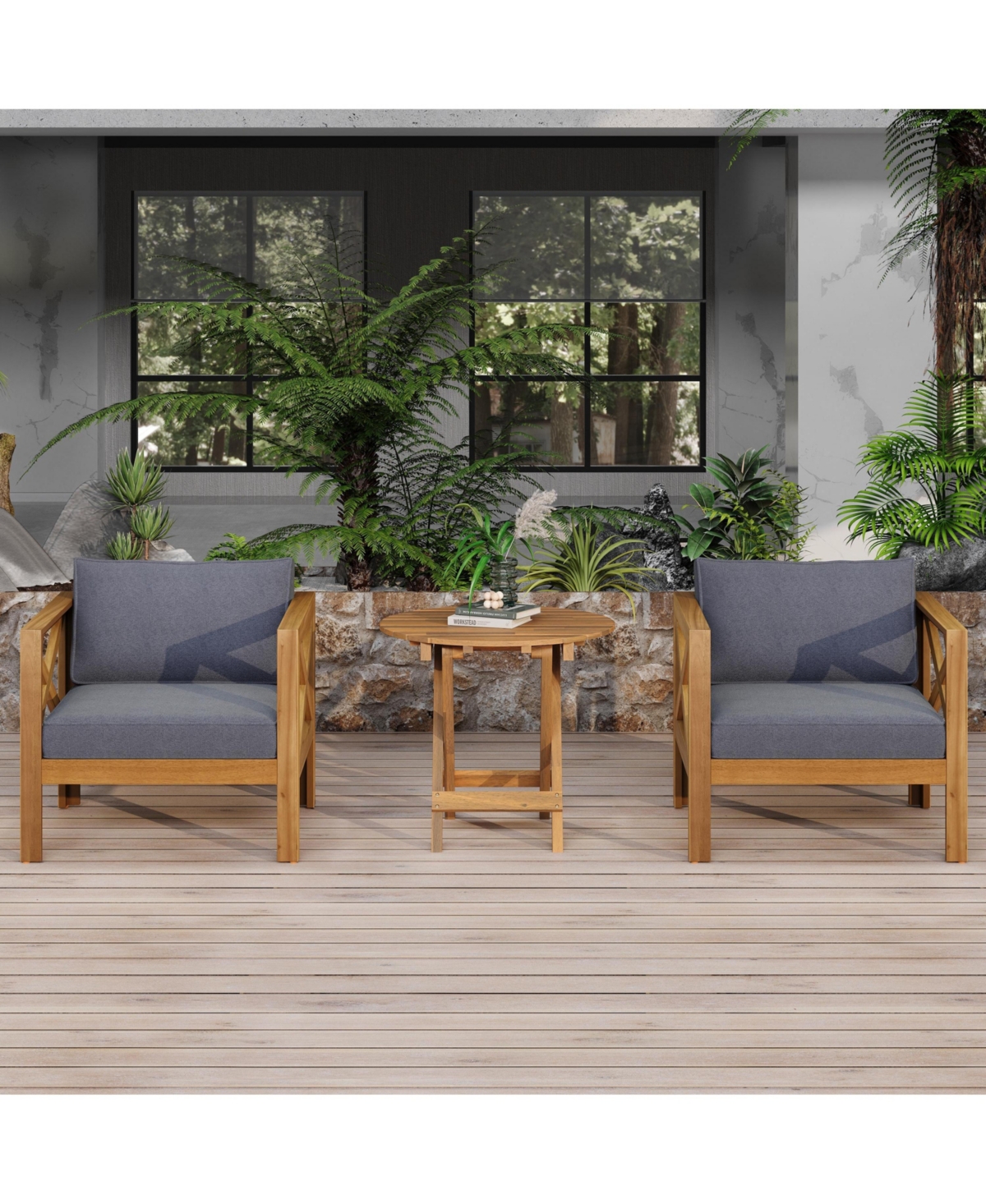 Click here for Flynama 2 Piece Outdoor Acacia Wood Conversation S... prices