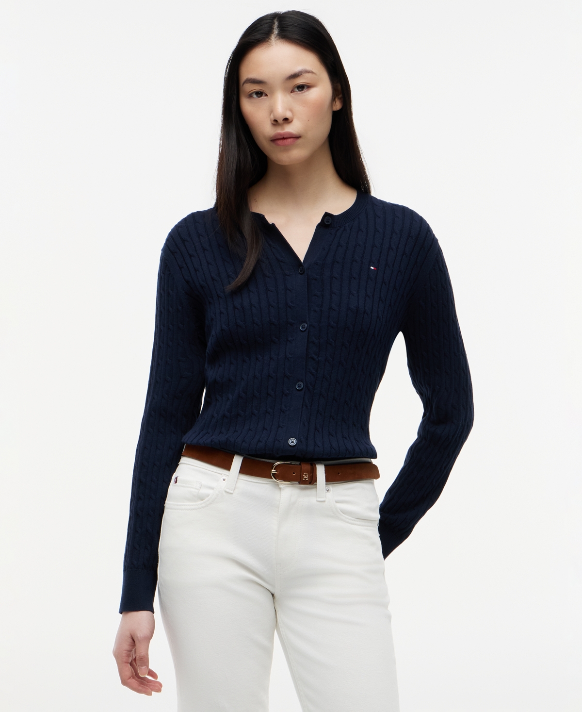 Click here for Tommy Hilfiger Womens Cable Knit Crewneck Cardigan... prices