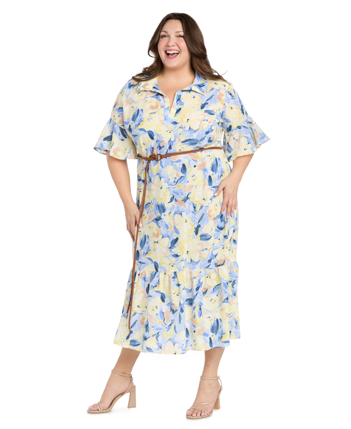 Click here for R & M Richards Plus Size Belted Maxi Shirt Dress -... prices