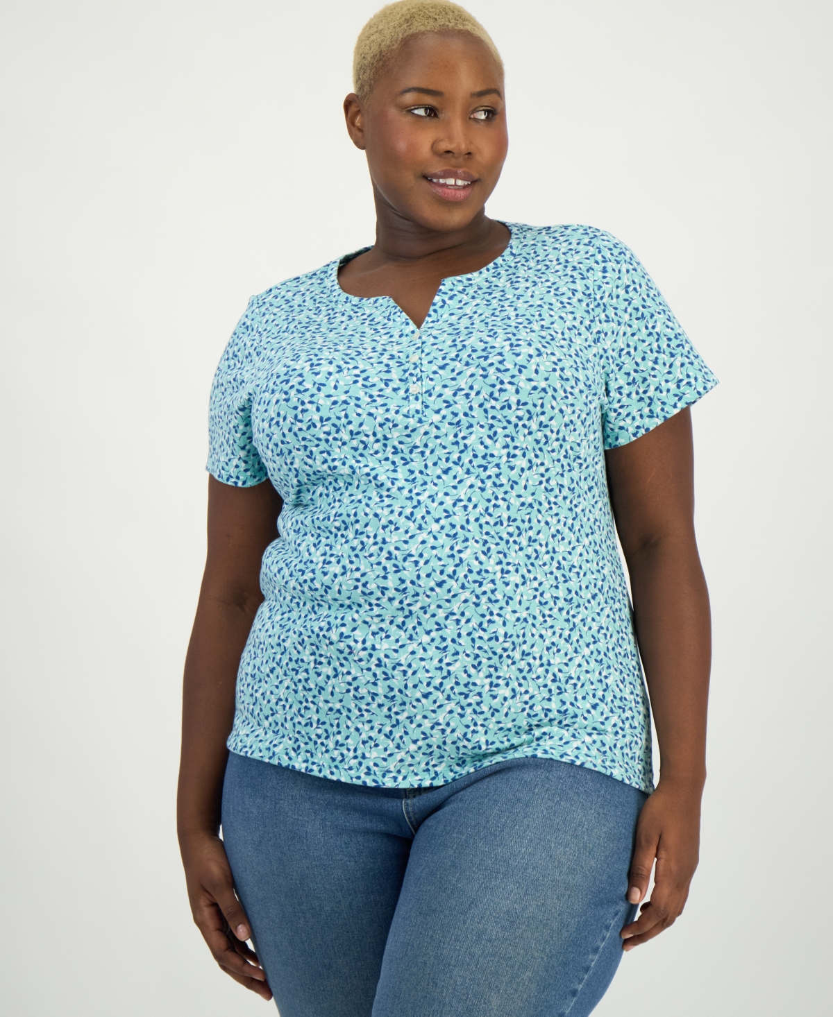 Click here for Style & Co Plus Size Printed Short-Sleeve Henley T... prices