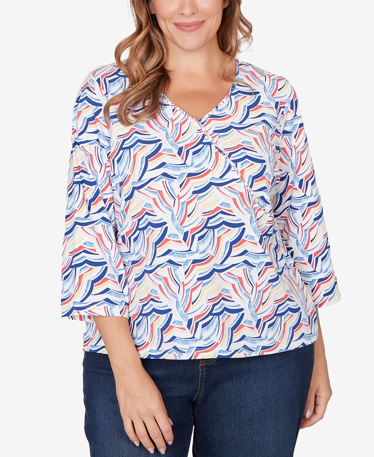 Click here for Hearts Of Palm Plus Size Printed Jersey Surplice 3... prices