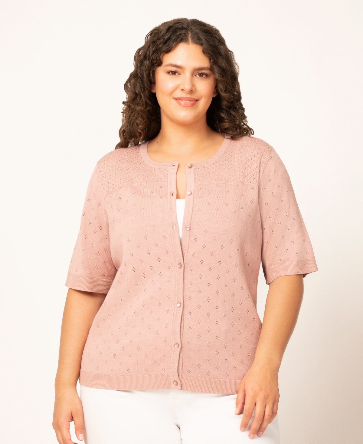 Click here for Melissa Paige Plus Size Diamond Pointelle Elbow-Sl... prices