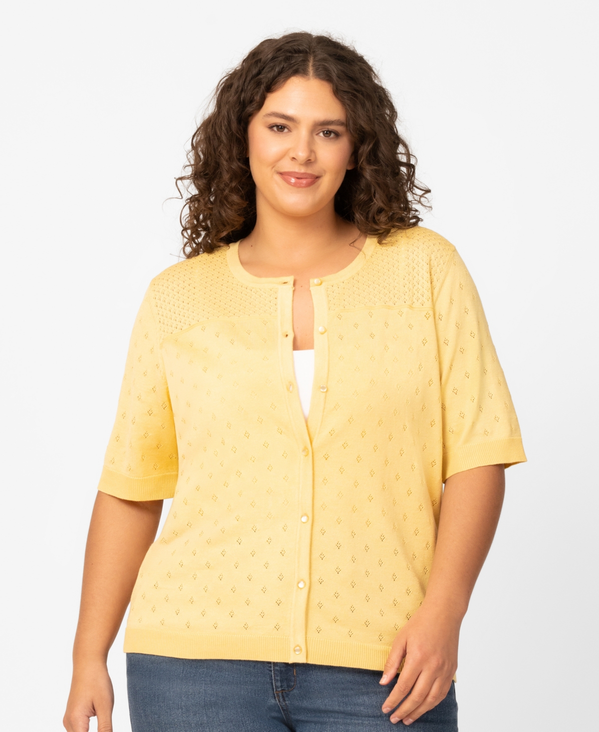 Click here for Melissa Paige Plus Size Diamond Pointelle Elbow-Sl... prices