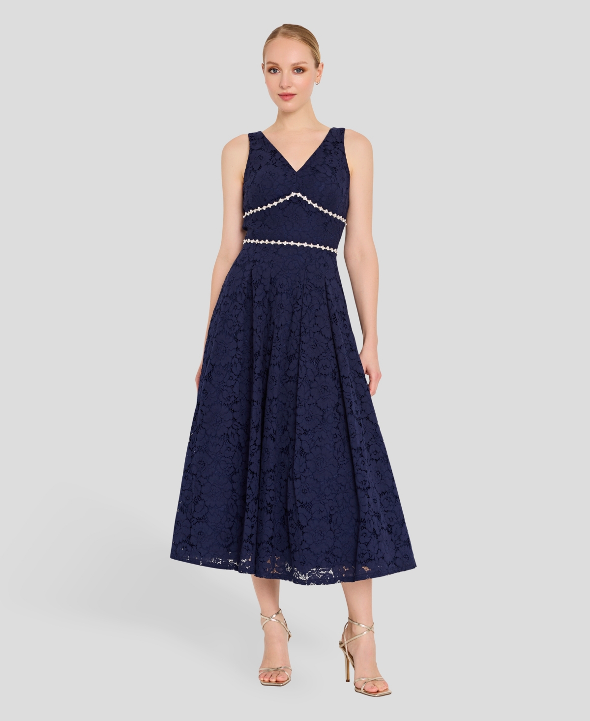 Click here for Tahari Asl Womens V-Neck Lace Tea Length Ball Gown... prices