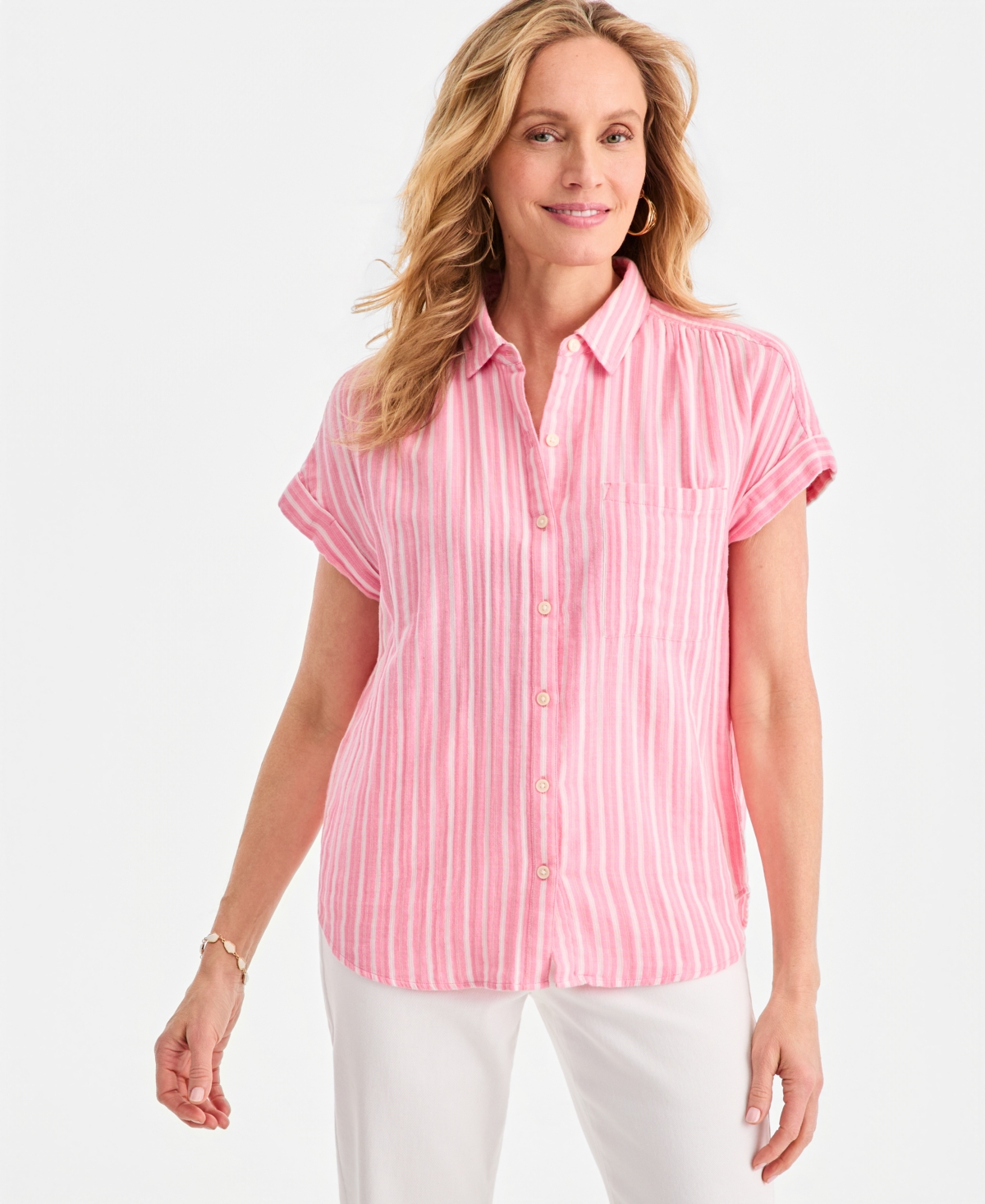 Click here for Style & Co Womens Cotton Gauze Short-Sleeve Button... prices