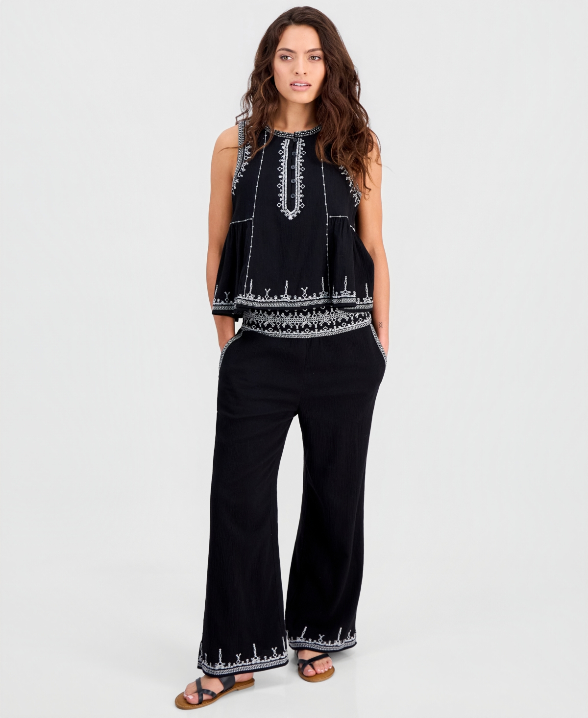 Click here for And Now This Petite Embroidered-Trim Wide-Leg Pant... prices