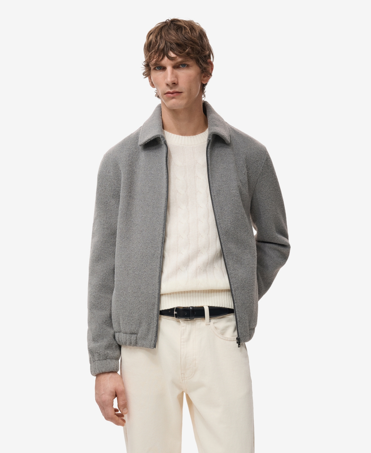 Click here for Mango Mens Textured Zip Sweatshirt - Light Heather... prices