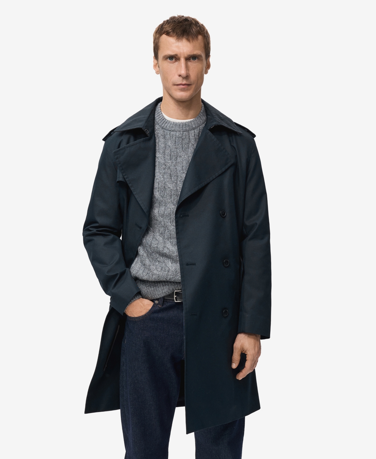 Click here for Mango Mens Water-Repellent Belted Trench Coat - Na... prices