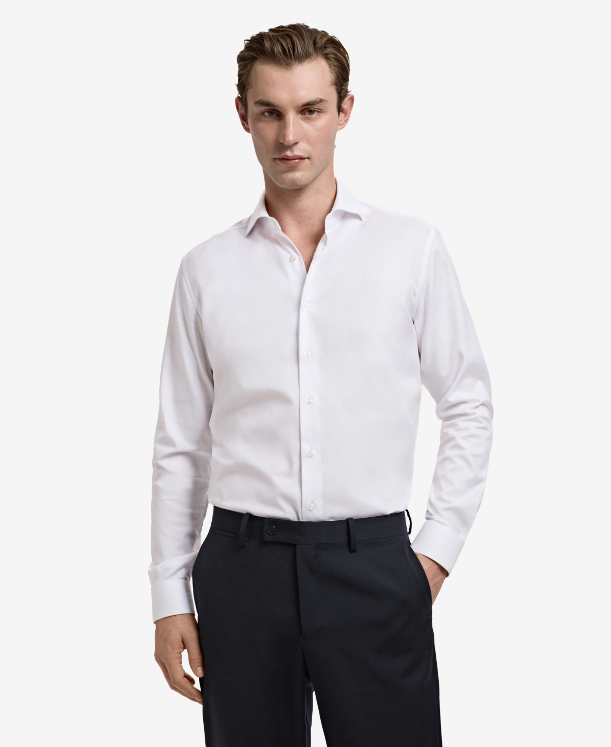 Click here for Mango Mens Slim-Fit Cotton Dress Shirt - White prices