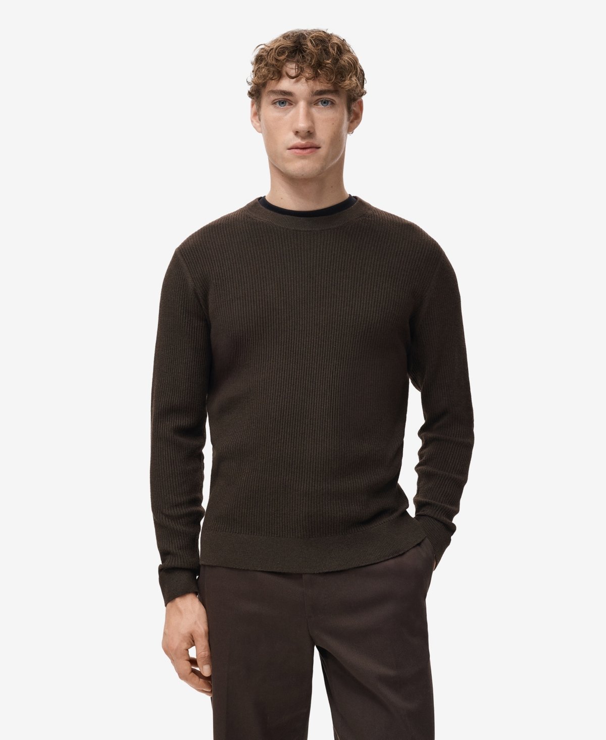 Click here for Mango Mens Fine Rib-Knit Cotton Sweater - Chocolat... prices