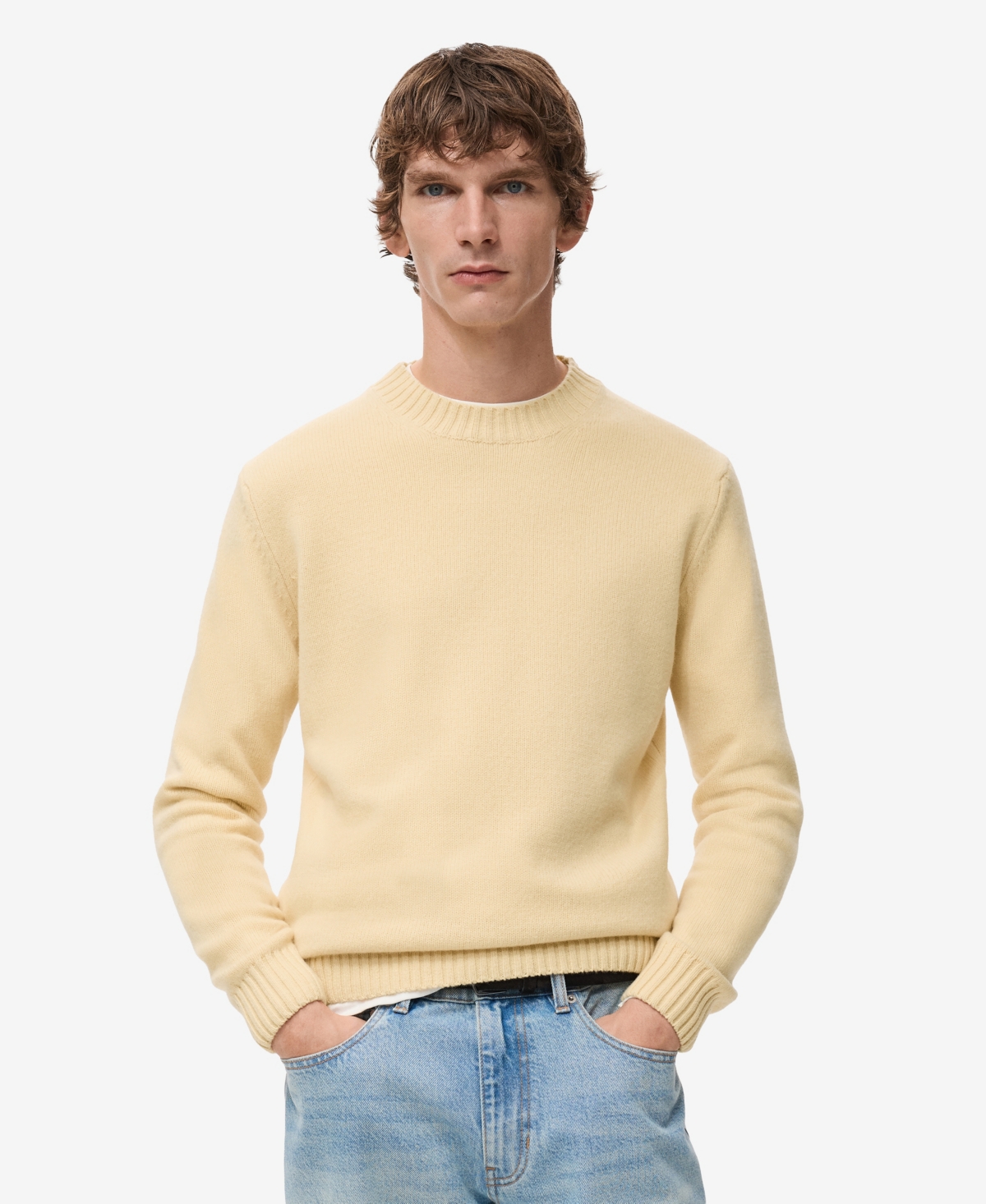 Click here for Mango Mens Italian Wool Knitted Sweater - Pastel Y... prices
