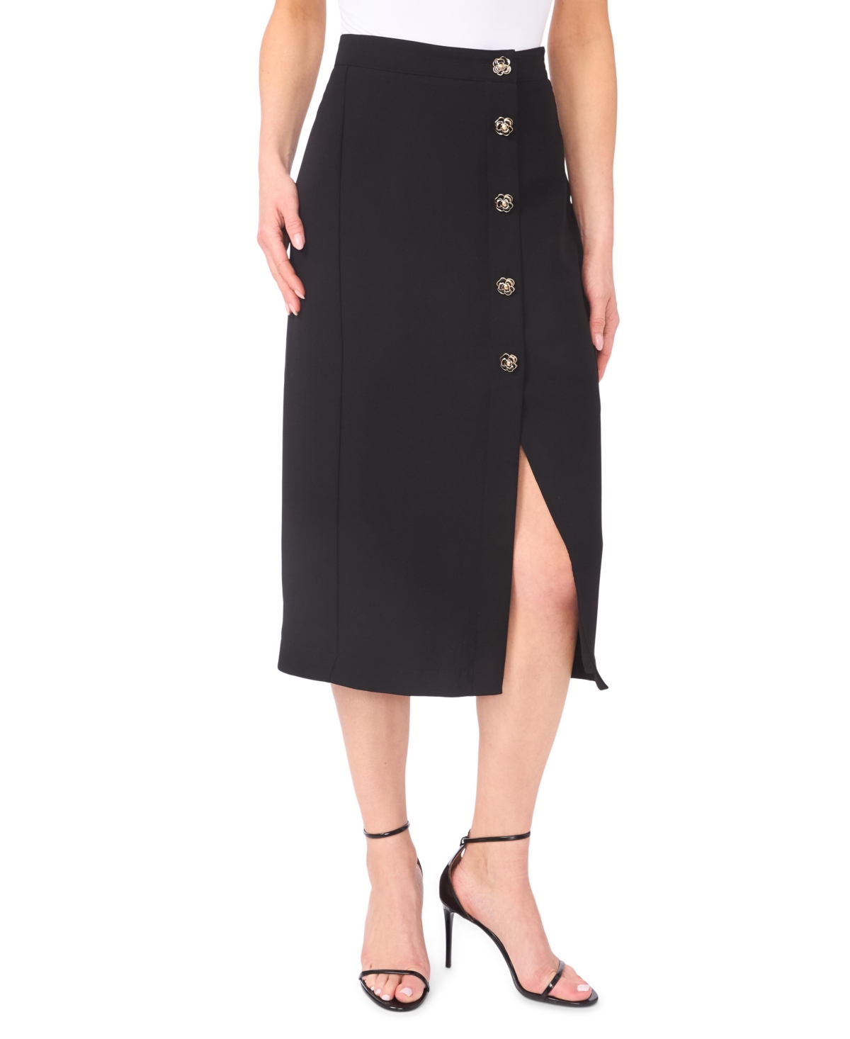 Click here for CeCe Womens Waterfall Button Detail Midi Skirt - R... prices