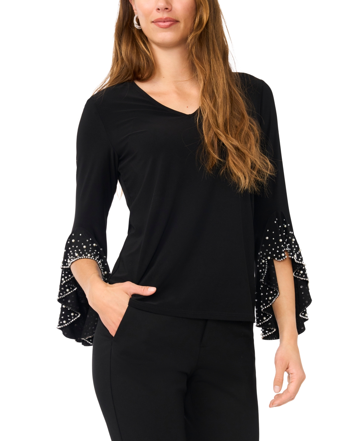 Click here for Msk Womens V-Neck Long-Sleeves Top - Black prices