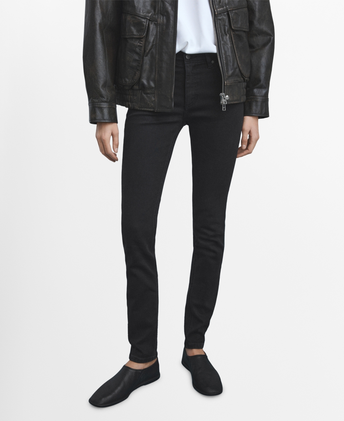 Click here for Mango Womens Mid-Rise Skinny Jeans - Black denim prices
