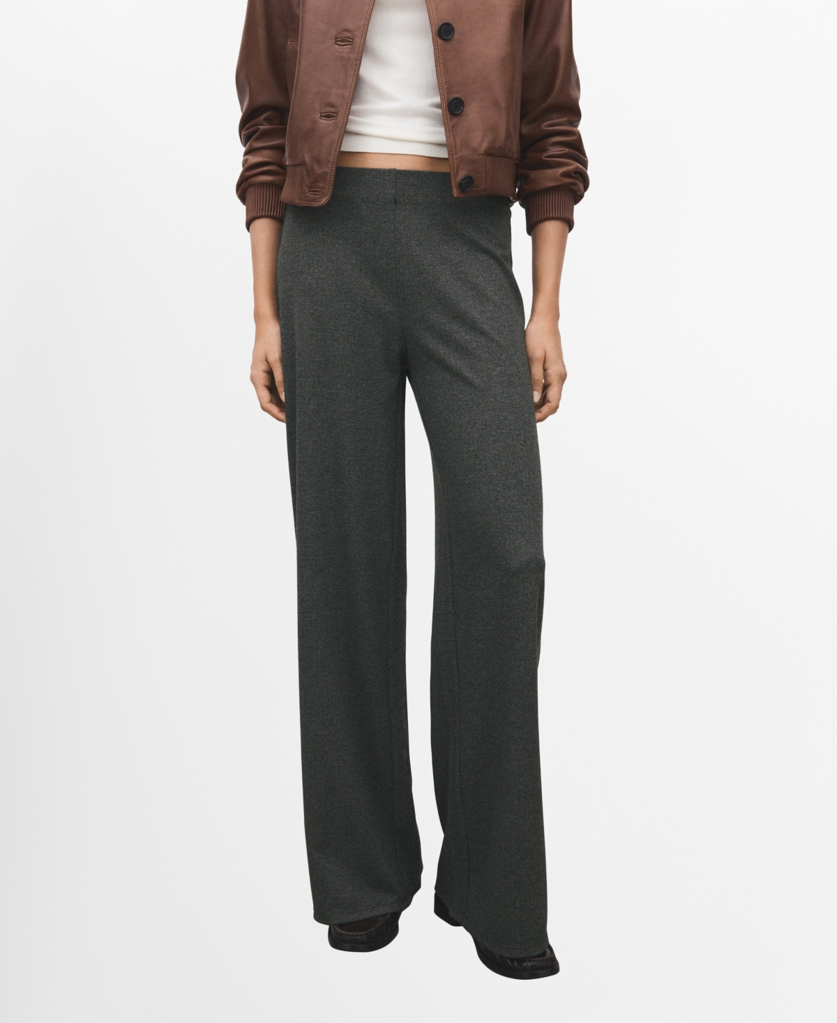 Click here for Mango Womens Elastic Waist Straight-Fit Pants - Gr... prices