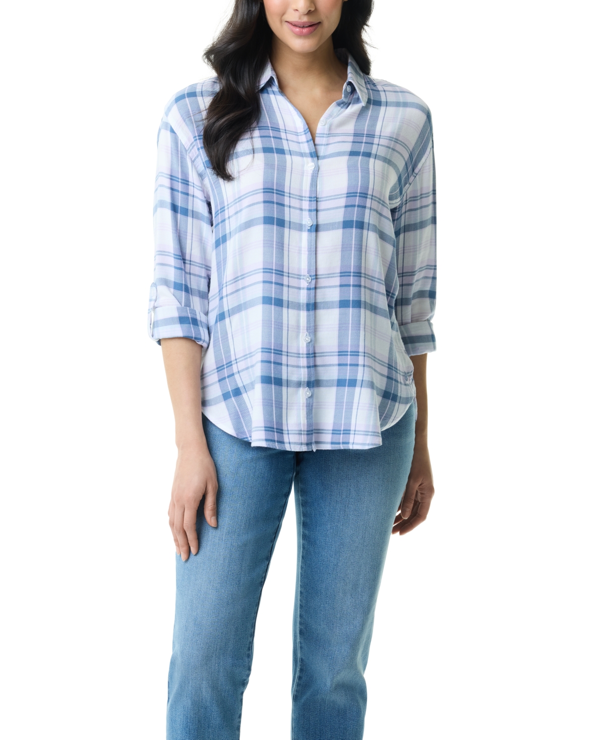 Gloria Vanderbilt Womens Amanda Button-Front Shirt - Pleasant Plaid