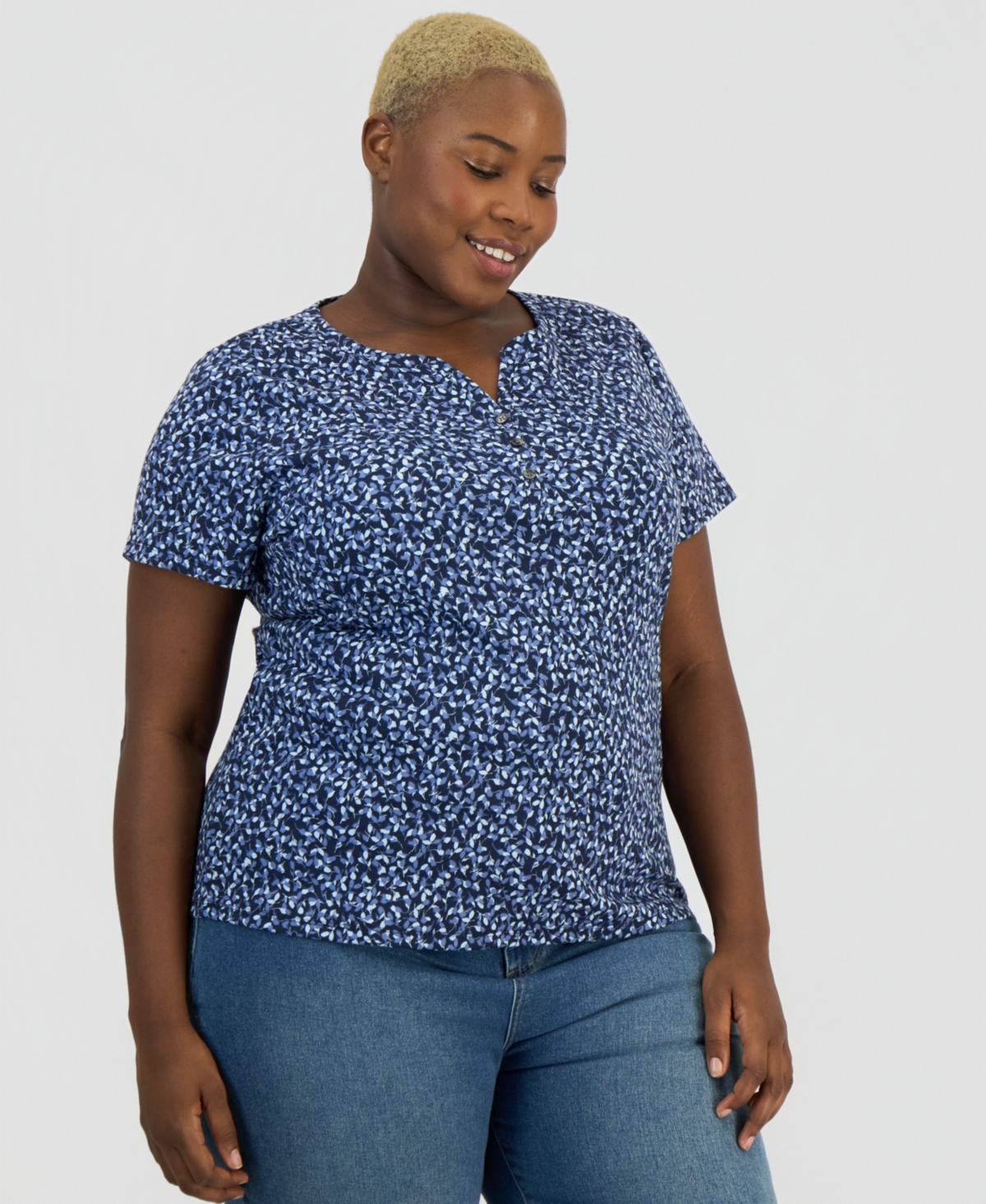 Click here for Style & Co Plus Size Printed Short-Sleeve Henley T... prices